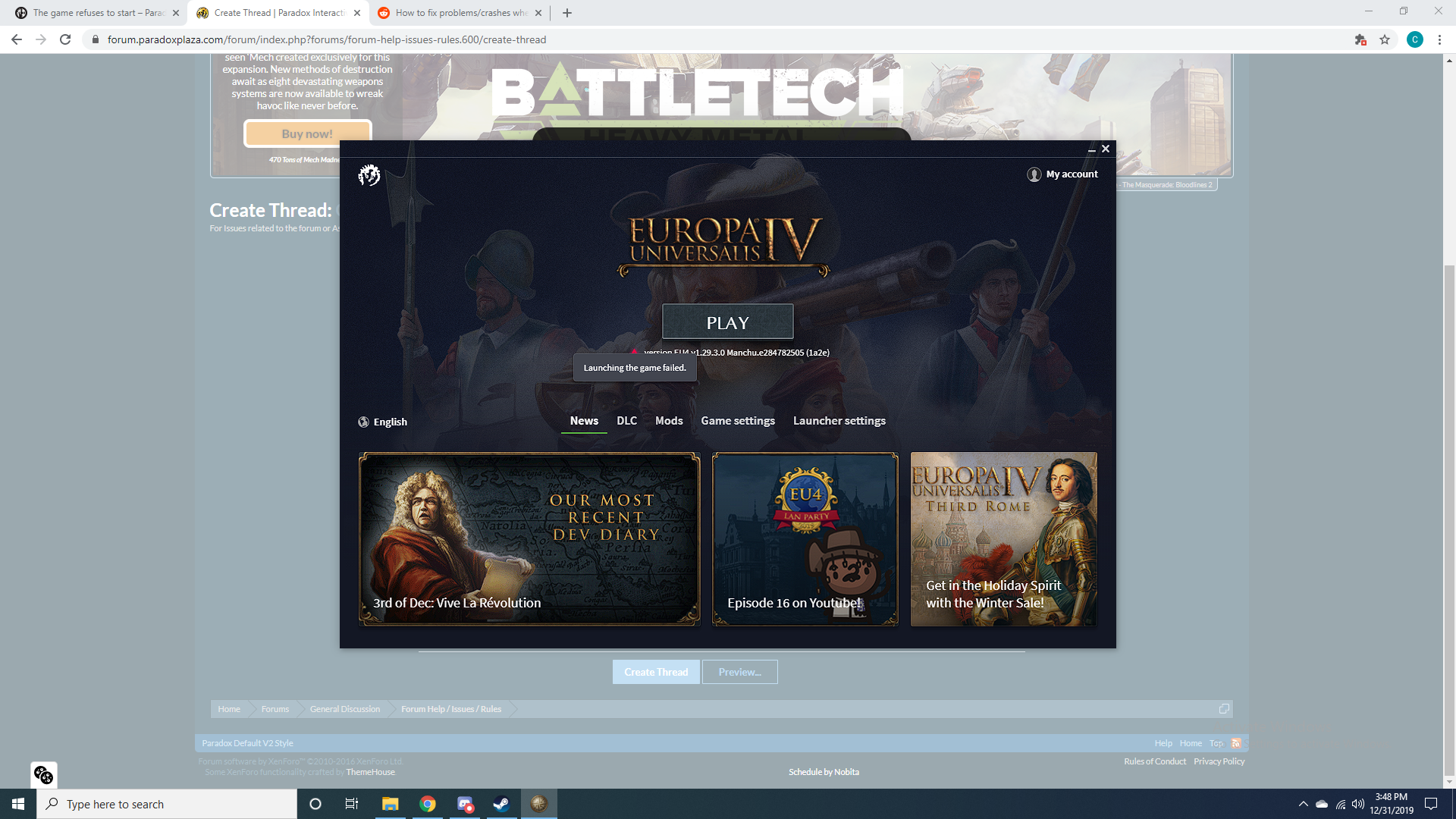 Game Launcher Failed to Launch the EU4 | Paradox Interactive Forums